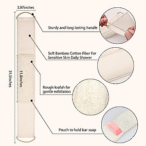 Natural Exfoliating Loofah Back Scrubber for Shower Bath - Long Handle Dual-Sided Luffa Back Washer Back Exfoliator Body Loofa Sponge Scrubbers for Deep Cleaning Skin Exfoliation with Shower Strap