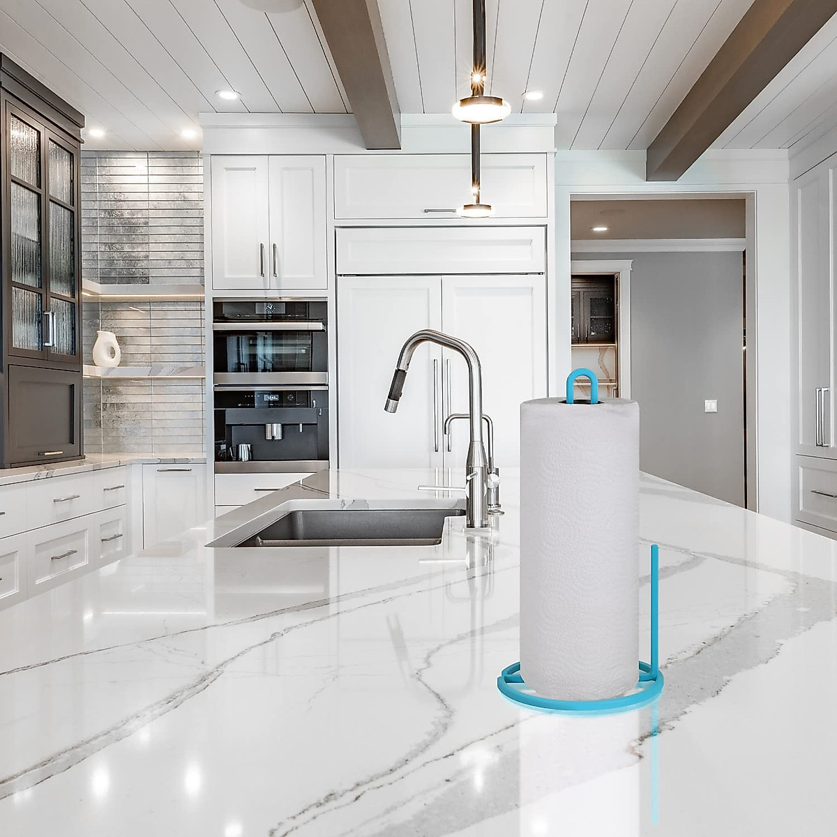 Blue Donuts Square Cast Iron Paper Towel Holder Countertop - Easy One-Handed Tear Paper Towel Holder, Modern Paper Towel Holder, Turquoise Paper Towel Dispenser Countertop