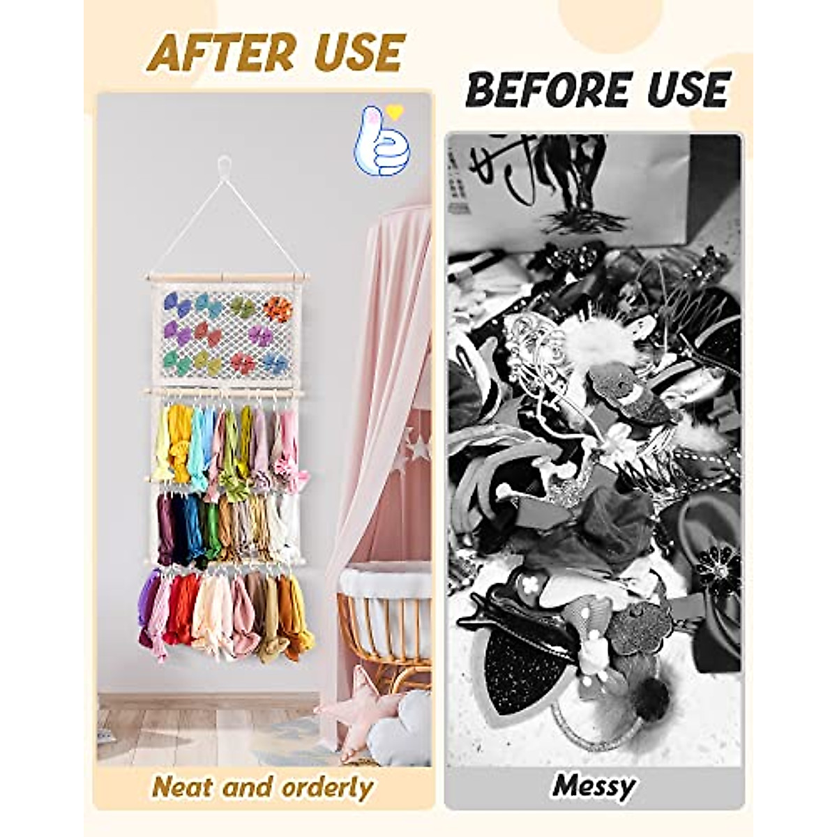 Maiqufa Headband Holder Hair Bows Organizer for Girls, Wall Mounted Hanger with 40 hooks, Large Capacity Baby Hair Accessory Organizer for Toddler Girls Room and Nursery Décor