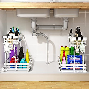 UINOFLE Under Sink Organizers and Storage, Pull Out Cabinet Organizer 2 Tier Slide Out Sliding Shelf Under Cabinet Storage Multi-Purpose Under Sink Organizer for Bathroom Kitchen (White)