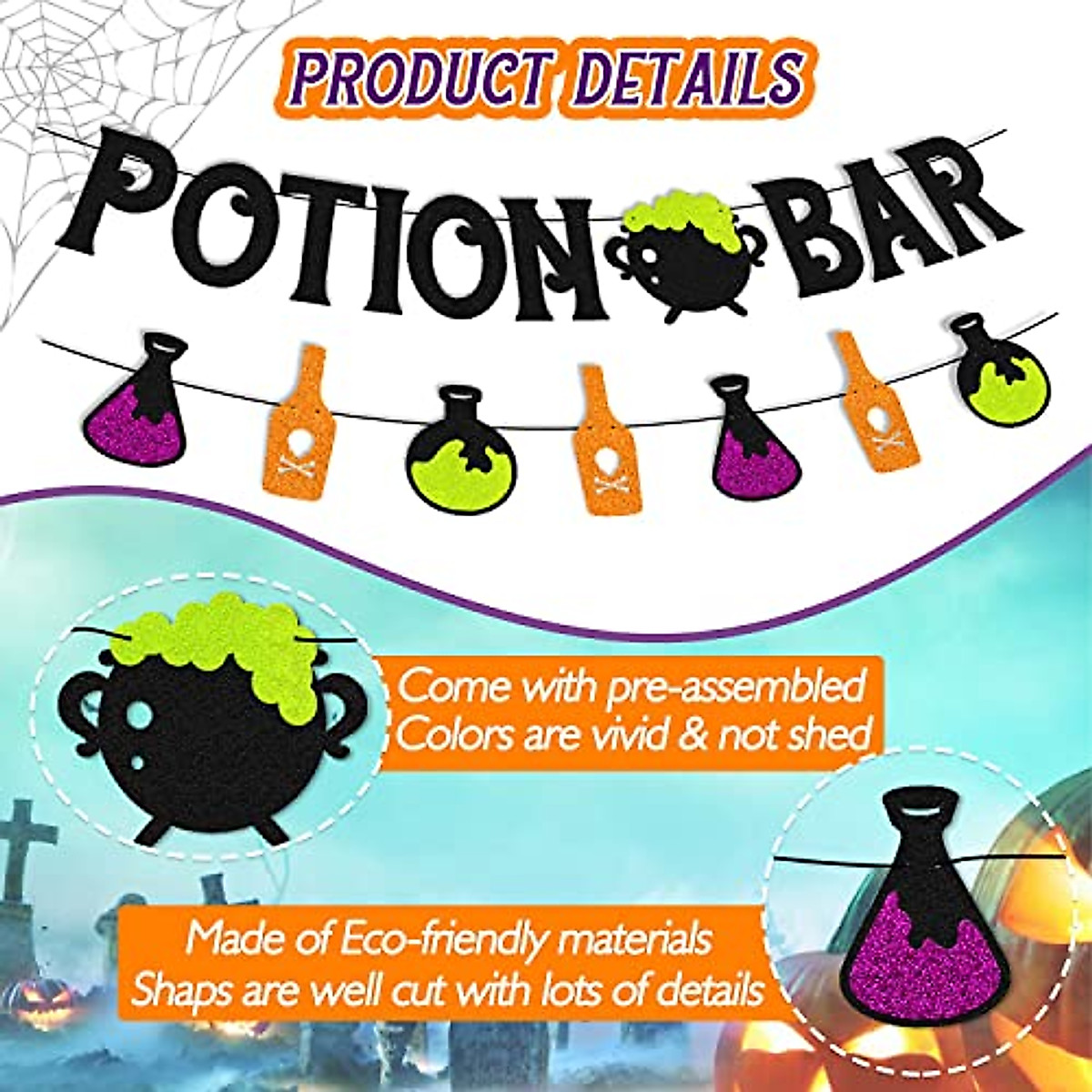 Potion Bar Banner Halloween Witches Haunted House Theme for Boy Girl Kids Halloween Decorations Festival Holiday Party Supplies
