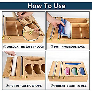 shuang qing Ziplock Bag Storage Organizer, Bamboo Food Bags Container for Kitchen Drawer Compatible Compatible With Ziploc, Solimo, Glad, Hefty For Gallon, Quart, Sandwich