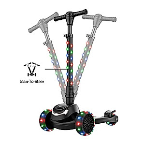 Jetson Scooters - Jupiter Mini 3 Wheel Kick Scooter (Black) - Collapsible Portable Kids Three Wheel Push Scooter - Lightweight Folding Design with High Visibility RGB Light Up LEDs on Stem and Wheels