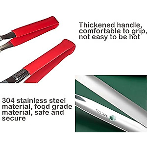 2pcs 304 Stainless Steel Kitchen Cooking Tongs Clip, Multifunctional Spatula Pliers for Steak Fish Bread Hamburger BBQ Frying Pancake Egg Pies Pizza,not Hot with Rubber Handle