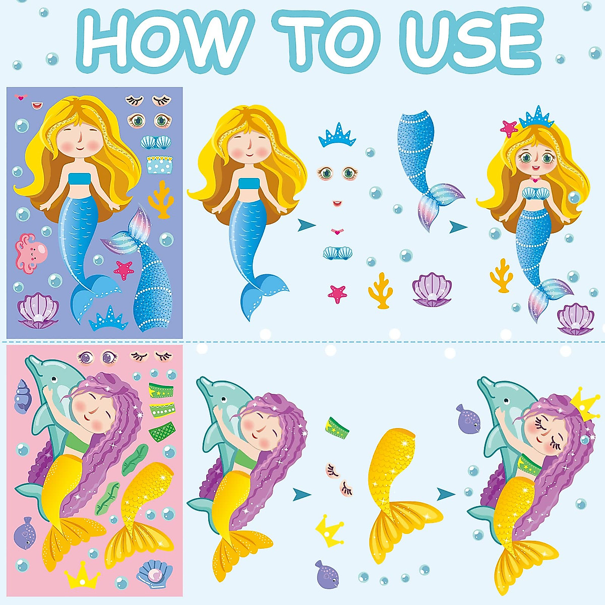 Zonon 48 Sheets Make a Mermaid Stickers Sheets for Mermaid Party Favors Mermaid Stickers for DIY Project Mermaid Birthday Decorations Party Favor(Mermaid)