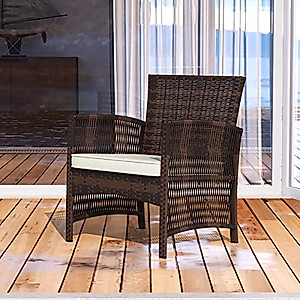 IDS Online MLM-16403-W 1 Loveseat 2 Single Chairs Cushion, Leisure Glass Top Coffee Table for Garden Lawn Poolside Backyard 4 Piece Rattan Pattio Outdoor Furniture Wicker Conversation Set, Brown-White