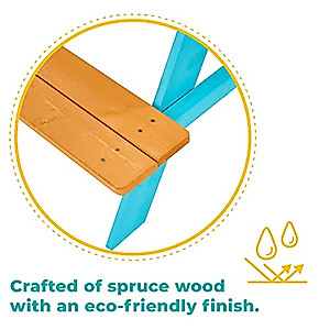 Teamson Kids Picnic Table, Kids Outdoor Table with Built-in Benches, Natural/Aqua