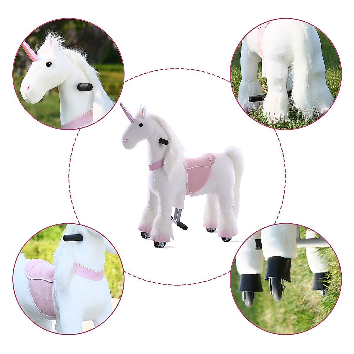 Gidygo Kids Ride on Walking Unicorn Rocking Horse Riding Toy for Children L Size for 5-12 Years Old