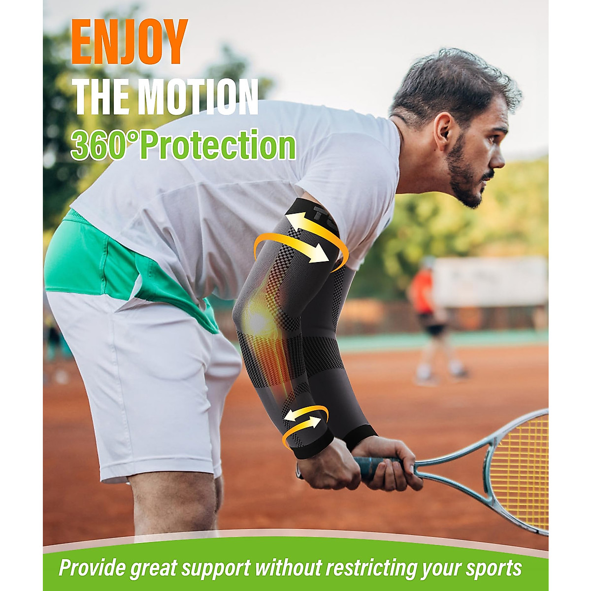 TOFLY Compression Arm Sleeves Elbow Braces for Men & Women (1 Pair), 20-30 mmHg Graduated Compression Arm Braces Support for Tennis Elbow, Tendonitis, Lymphedema, Arthritis, Edema, Workouts, Black L