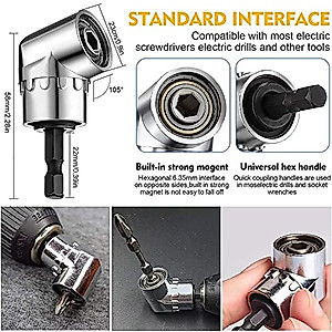 MXiiXM Flexible Drill Bit Extension Hex Shank Kit, Universal Socket Wrench Tools, 105° Right Angle Drill Attachment, 1/4 3/8 1/2" Rotatable Socket Adapter Set, Drill Bit Holder Screwdriver with Box