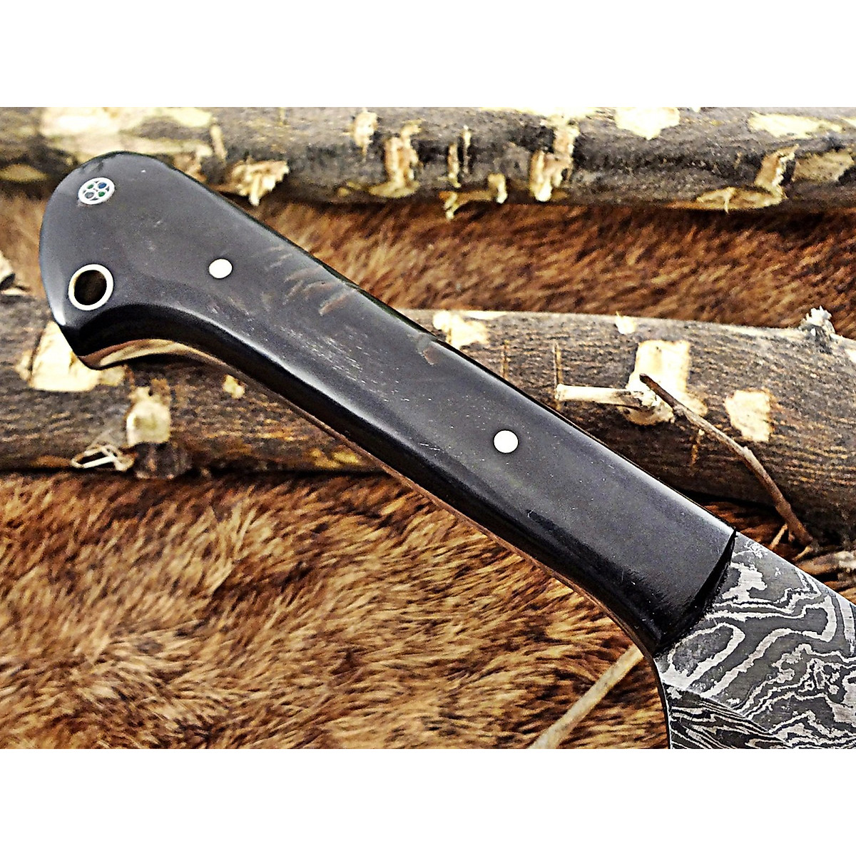 8.5 Inches long custom made Damascus steel hand forged Paring Knife, kitchen knife 4" full tang blade, Natural Buffalo Horn scale inserting hole (Black)