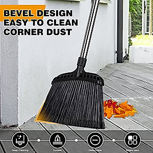 Almcmy Indoor/Outdoor Broom,Commercial Heavy Duty Broom with Stainless Steel Handle, Angle Broom for Indoor Lobby Home Garage Kitchen Office Courtyard Lawn Concrete - Black