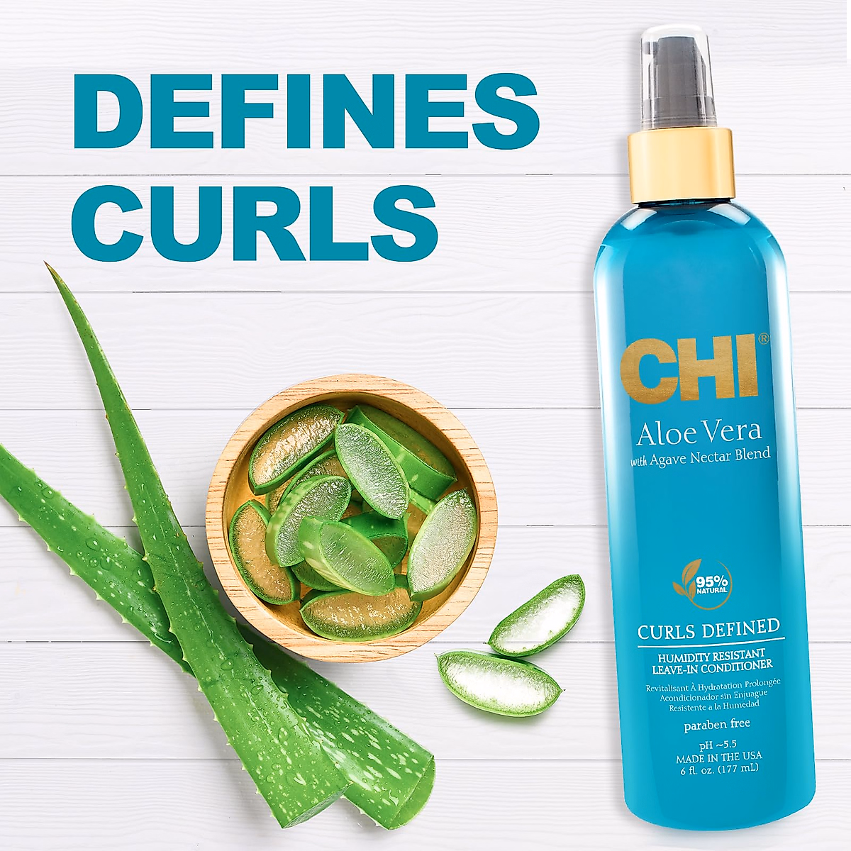 CHI Aloe Vera Humidity Resistant Leave-In Conditioner, For Defined, Smooth & Frizz-Free Curls, Sulfate, Paraben, & Cruelty-Free, 6 Oz