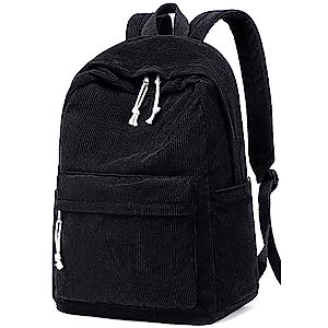 School Backpack for Teens Large Corduroy Bookbag Lightweight 17 inch Laptop Bag for Girls Boys Casual High School College (Corduroy-Black)