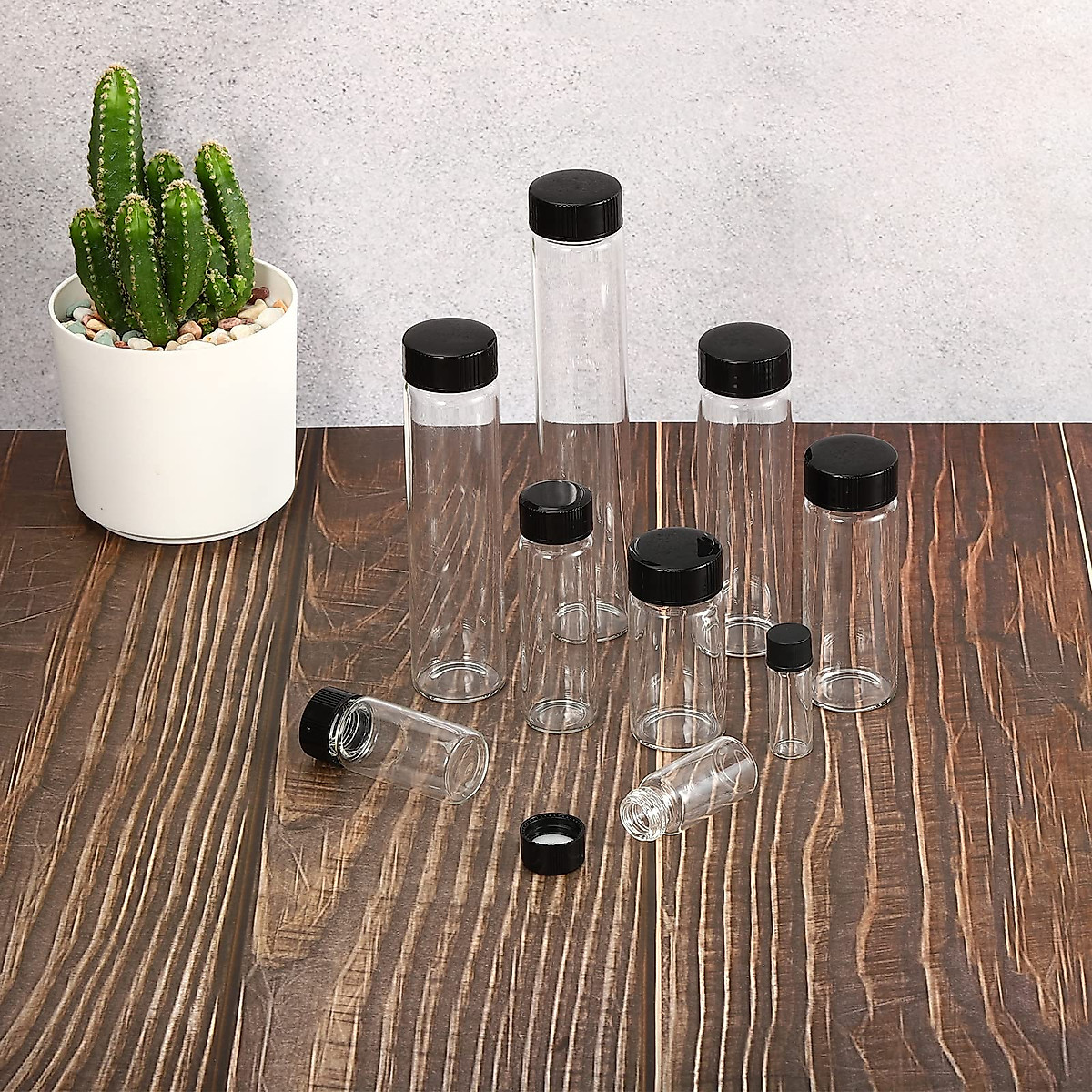 PATIKIL 50mL Reagent Media Bottle, 12 Pack Round Glass Storage Bottles Plastic Screw Cap for Lab Home, Clear