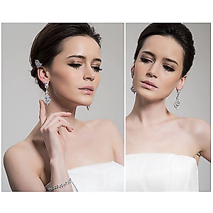 White Gold Plated AAAAA Australia Crystal Teardrop Wedding Bridal Bridesmaid Chandelier Marquise Clear Cubic Zirconia Stud Earrings Fashion Jewelry for Women (Clear)