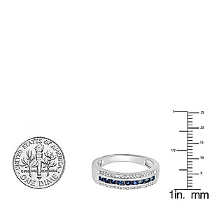 Dazzlingrock Collection 14K Round Blue Sapphire & White Diamond Wedding Band for Women, White Gold, Size 7