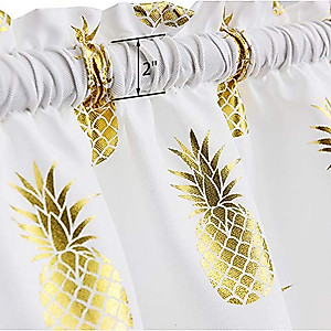 OREMILA Kitchen Curtains 36 Inch Tier Curtains for Living Room Pineapple Cafe Curtains for Bathroom Metallic Print Golden Pineapple Short Window Curtain Set Rod Pocket, 2 Panels