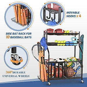 PLKOW Sports Equipment Storage for Garage, Garage Sports Equipment Organizer, Ball Storage Rack, Garage Organizer with Basket and Hooks for Toy Sports Gear Storage