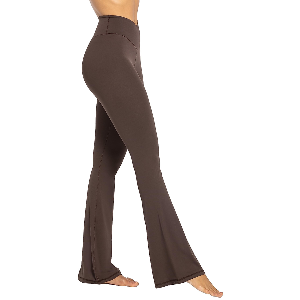 Sunzel Flare Leggings, Crossover Yoga Pants for Women with Tummy Control, High-Waisted and Wide Leg Seal Brown