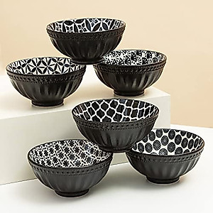 LEHAHA 10 Ounces Japanese Style Ceramic Bowl Set,Porcelain Semi-Matte Small Bowls, Set of 6 Dipping Bowls, Side Dishes For Desserts, Ice Cream, Snacks, Condiments, Souffle,Yogurt, black