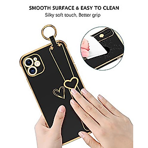 Telaso iPhone 11 Love Heart Case - Cute Wristband Kickstand & Soft TPU Bumper for Girls & Women - Black
