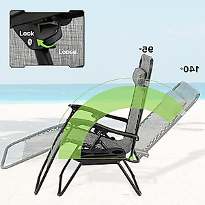 Magshion Zero Gravity Lounge Chairs Set of 2, Outdoor Foldable Patio Reclining Chair with Side Tray, Adjustable Anti-Gravity Recliners with Headrest, Folding Lounger for Lawn Camping Beach, Dark Grey