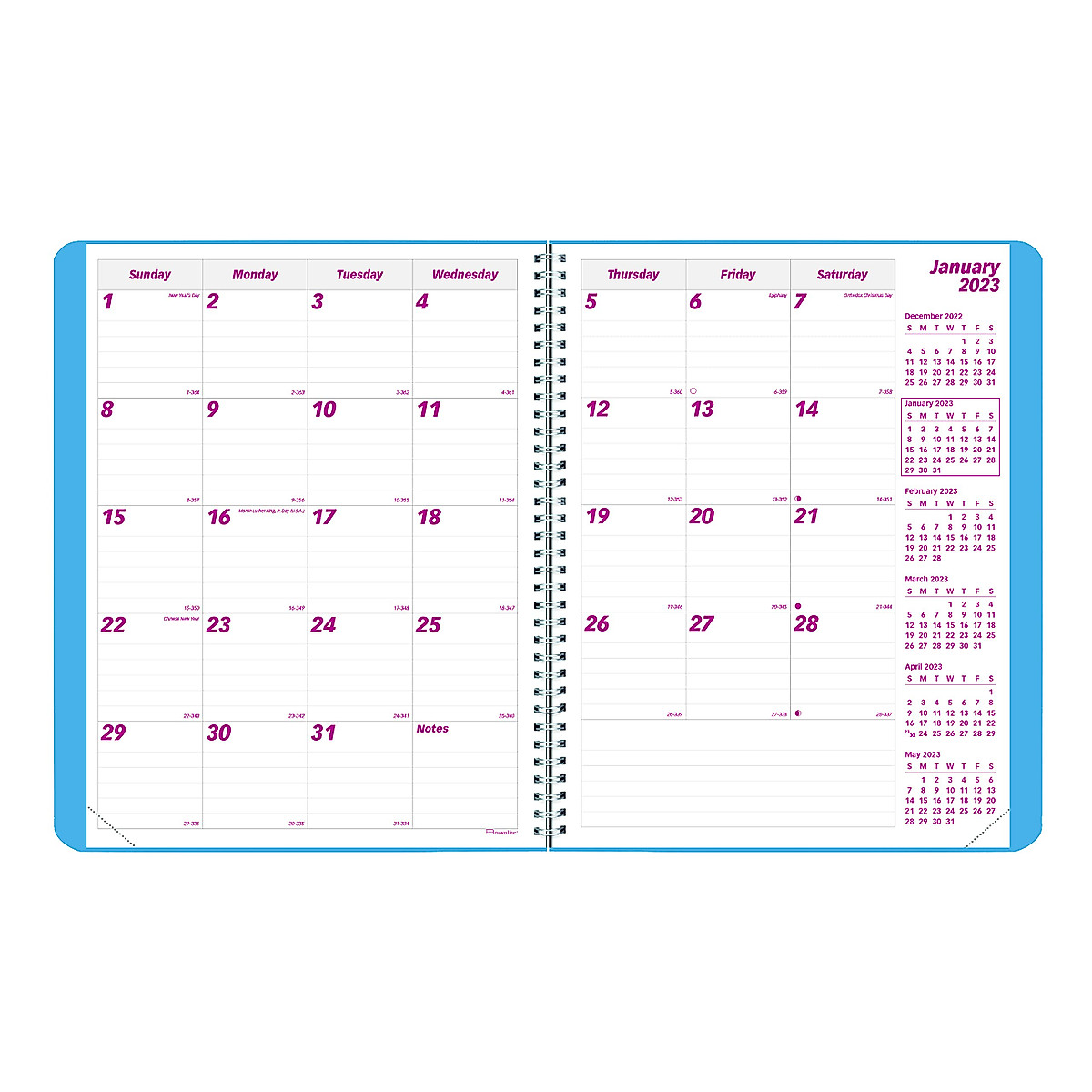 Brownline 2023 Essential Monthly Planner, 14 Months, December 2022 to January 2024, Twin-Wire Binding, 11" x 8.5", Mountain Blue (CB1262G.04-23)