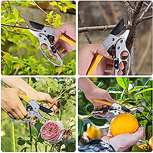 MEPEREZ Garden clippers, Ratchet pruning shears for gardening, Work 3 times easier, Hand pruners, Cutting rose, floral, tree, live plants, Sharp, Durable trimming scissors, Arthritis weak hand snips