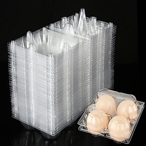 DAJAVE 100 Pack Plastic Egg Cartons, Clear Plastic Egg Cartons Bulk Holds up to 4 Eggs, Plastic Egg Holder for Family, Pasture, Farm Markets Display