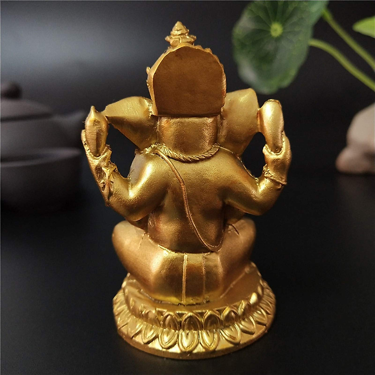 YODOOLTLY Gold Lord Ganesha Statues- Hindu Elephant God Statue Resin Sculpture Indian Ganesh Buddha Figurine Handmade Gift Decoration Ornaments for Home, Garden, Car