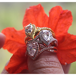 Oxford Diamond Co Sterling Silver Pear Cubic Zirconia Solitaire Engagement Ring Sizes 9