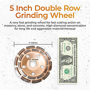 VARENO Diamond Concrete Grinding Wheel 5 inch for Polishing and Cleaning Stone Concrete Surface, Cement, Marble, Rock, Granite, and Thinset Removing, Angle Grinder Wheels Cup