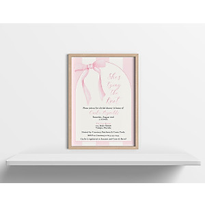 Bridal Shower Invitation Coquette Pink Bow She's Tying the Knot Classy Vintage Striped Customized Personalized Printed Cards (12 Count)