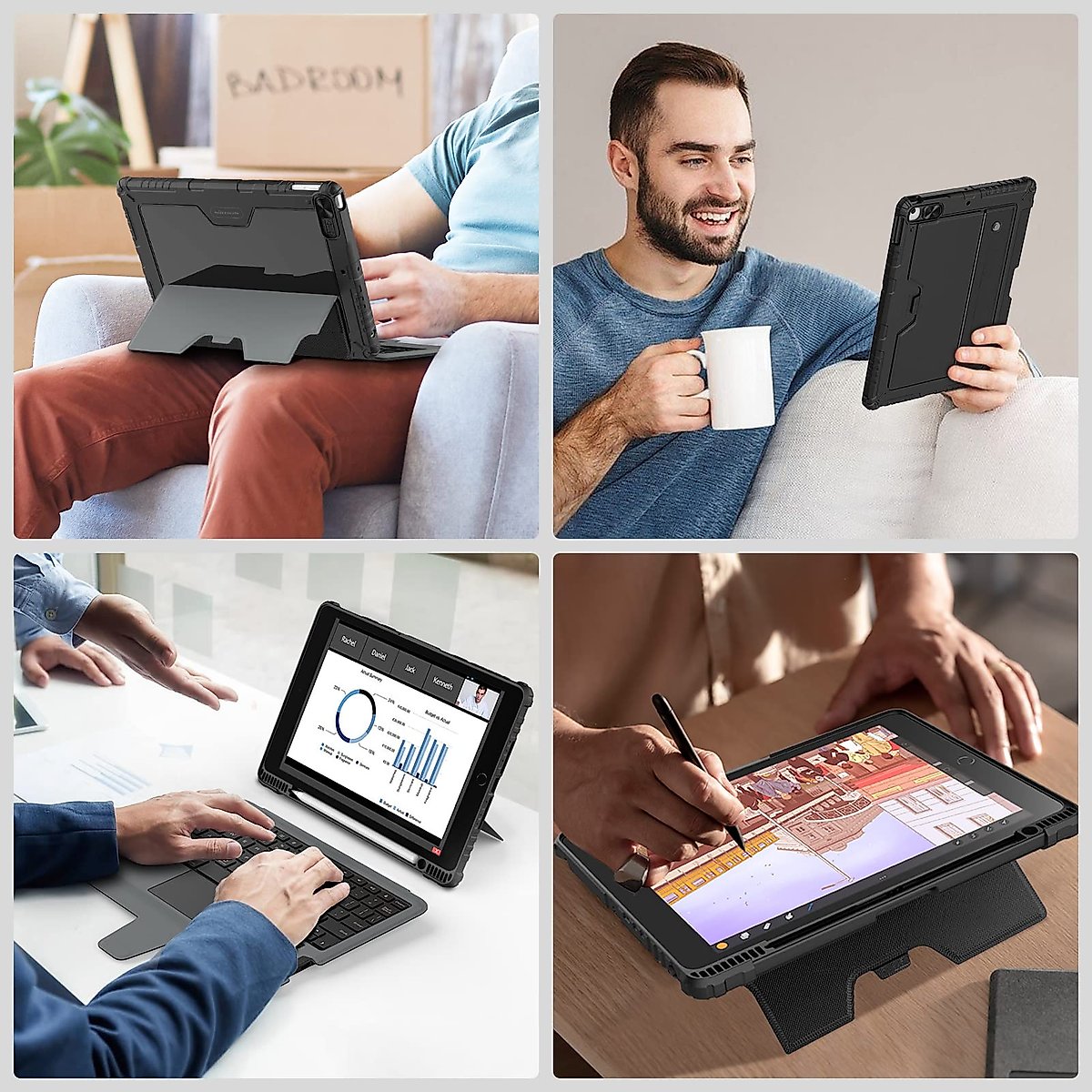 Nillkin iPad 9th Generation (10.2", 2021) Case with Detachable Keyboard, Magic Trackpad, Portrait/Landscape Modes, Rugged Keyboard Case with Camera Cover for iPad 8th/7th Gen, Black
