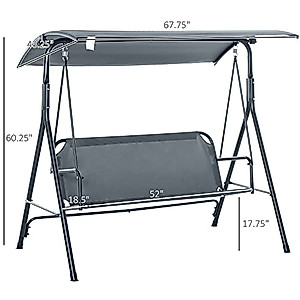 Outsunny Outdoor Patio Swing Chair, Seats 3 Adults, Includes Stand, Adjustable Sun Shade Canopy, Steel Frame, Shaded Bench, Gray