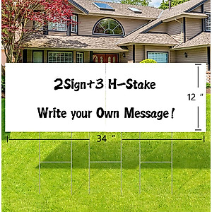 WENWELL Blank Yard Signs with H Metal Stakes 17x12 in,Real Estate Garage sale Signs Double Sided,Corrugated Plastic Lawn Sign for Birthday,DIY Custom Outdoor Sign for House,Road,Outside,3 Packs
