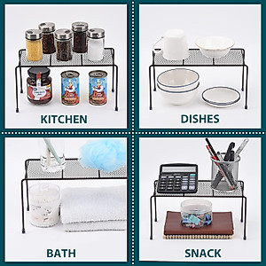 AKAZA Mini Mesh Kitchen Shelves,Cabinet Storage Shelf Rack, Cabinet Organization,Kitchen Bathroom Pantry Cupboard Desk Home Office, Fridge, Bathroom Cupboard, Non-Slip Plastic Feet (3, Black)