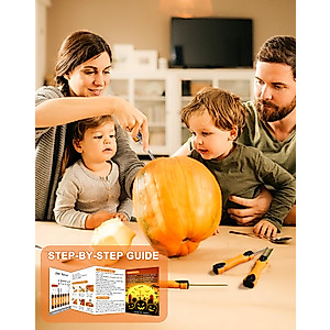 Pumpkin Carving Tools Kit, 7 Pcs Halloween Pumpkin Carving Kit Set with 12 Pcs Stickers, Professional Stainless Handle Tools with Carrying Case, Gift for Halloween Party Adults Kids