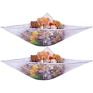 Jumbo Toy Hammock, White - Organize Stuffed Animals and Children's Toys with this Mesh Hammock. Great Decor while Neatly Organizing Kid's Toys and Stuffed Animals. Expands to 5.5 feet. (2-Pack)