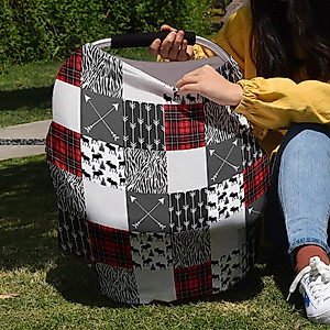 Baby Car Seat Covers for Newborns Red Black Buffalo Plaid Zebra Pattern Arrow Forest Elk Carseat Cover for Girl Boy Soft Breathable Fabric Stretchy Adjustable Nursing Breastfeeding Covers 26x27.6 inch