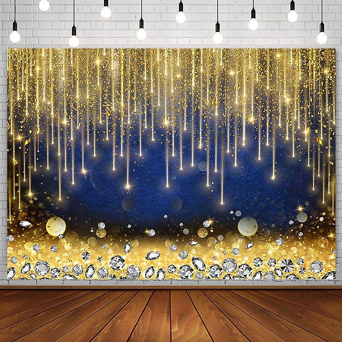 AIBIIN 7x5ft Royal Blue Gold Glitter Backdrop Gold Sparkle Bokeh Spot Diamond Birthday Boy Girl Homecoming Prom Graduation Wedding Bridal Shower Photography Background Party Decorations Banner Props