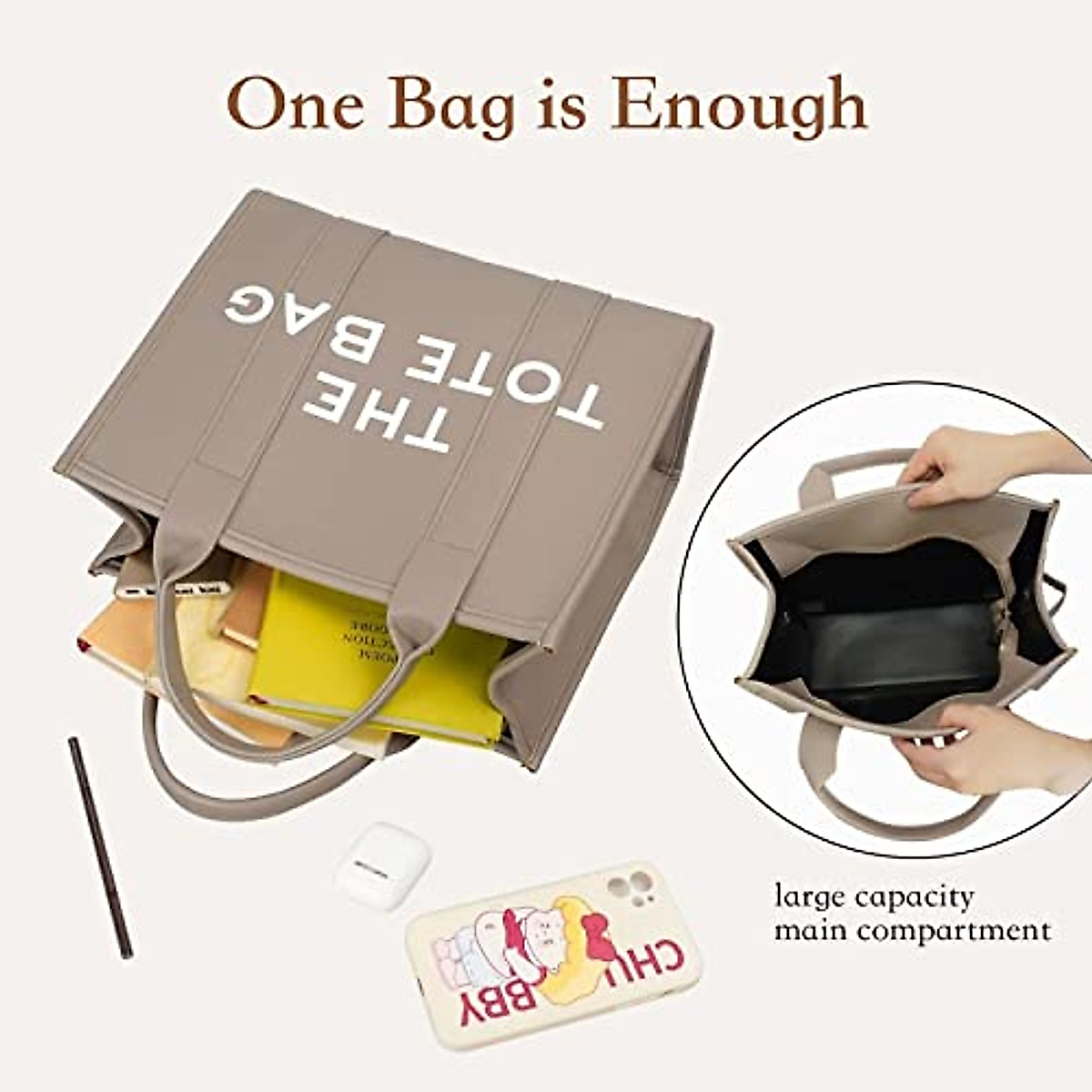 The Tote Bags for Women Large Travel Tote Bag Purse with Zipper PU Leather Tote Bag Top-Handle Shoulder Crossbody Bags Grey