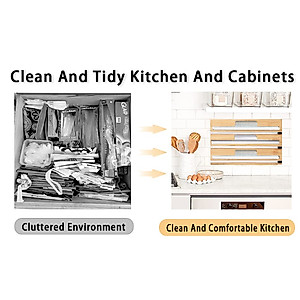 Plastics Wrap Dispenser with Slide Cutter,Kitchen Drawer Wood Storage Dispenser for Aluminum Foil,Cling Film,Tin Foil,Wax Paper.Foil and Plastic Storage Organizer(2 Slot).