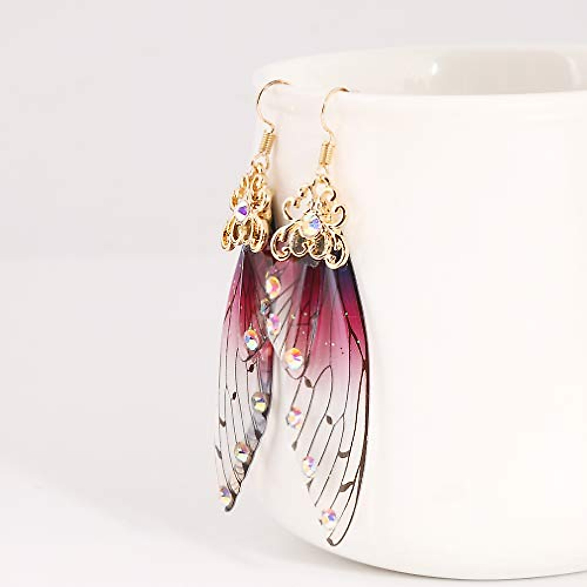 Iumer Imitation Cicada Wing Dangle Earring Hook Women Vintage Minimalist Party Wedding Long Drop Earring,red