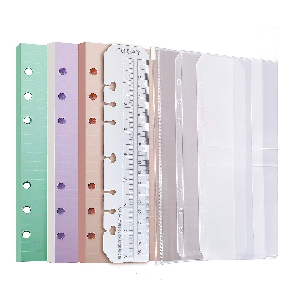 Chris.W A5 Refills Paper, 3 Pack 40 Sheets A5 Colorful Ruled Binder Paper, 3 Pcs Binder Pockets, 1 Page Marker - 6 Hole Notebook Inserts for 6 Ring Refillable A5 Binder Notebook Planner