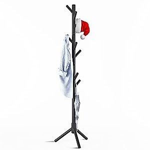 NicQliear Wooden Freestanding Coat Rack with 9 Hooks, Adjustable Coat Rack Stand 69.3" to Hang Clothes/Bags/Hats, Standing Coat Tree Perfect for Bedroom/Entryway/Hallway, Easy Assembly, Black