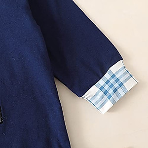 GRNSHTS Baby Boy First Birthday Clothes Plaid Stand Collar Long Sleeve Romper Jumpsuit Cake Smash Outfit (Navy Blue 4, 15 Months)