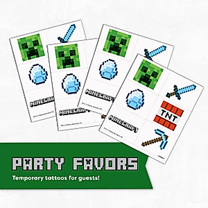 Minecraft Party Supplies, Minecraft Birthday Party Supplies for Boys or Girls - Serves 16 Guests - With Table Cover, Plates and More