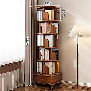 BBAUER Book Shelf Rotating, 360 Rotating Bookcase, Rotating Bookshelf 6 Tier, Mobile Bookshelf with Wheels, for Home Office, Study Room